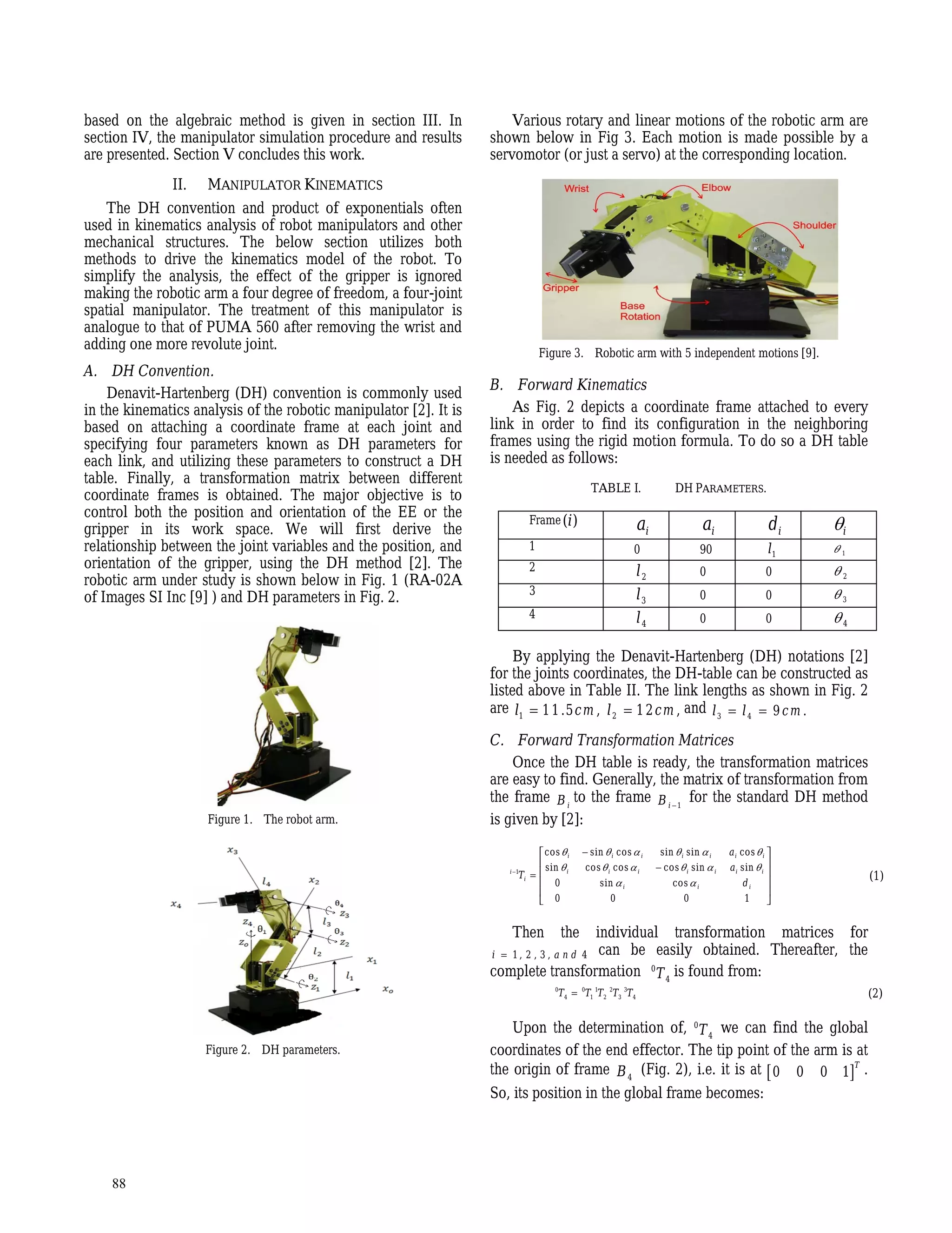 Kinematics Modeling Of A 4 Dof Robotic Arm Pdf Physics Science