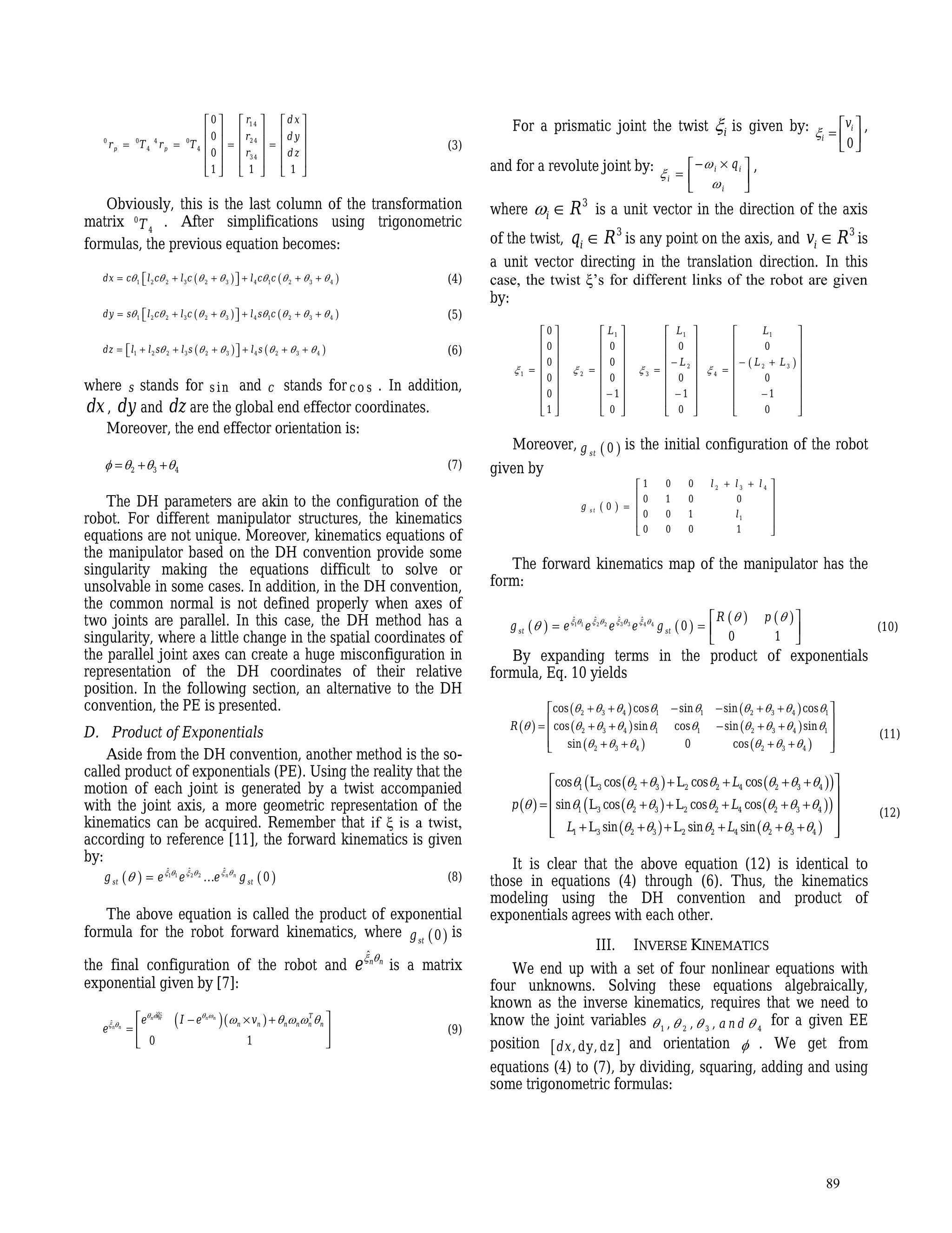 Kinematics Modeling Of A 4 Dof Robotic Arm Pdf Physics Science