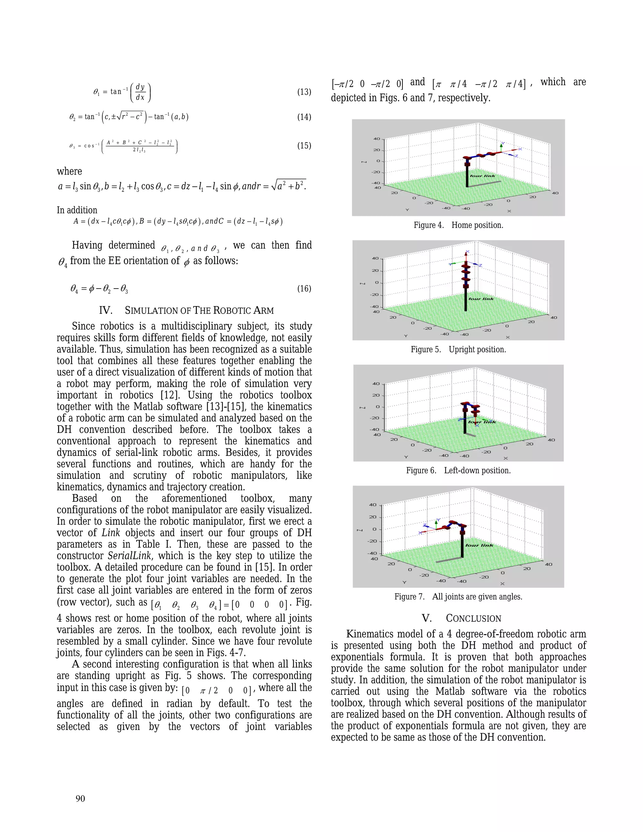 Kinematics Modeling Of A 4 Dof Robotic Arm Pdf Physics Science