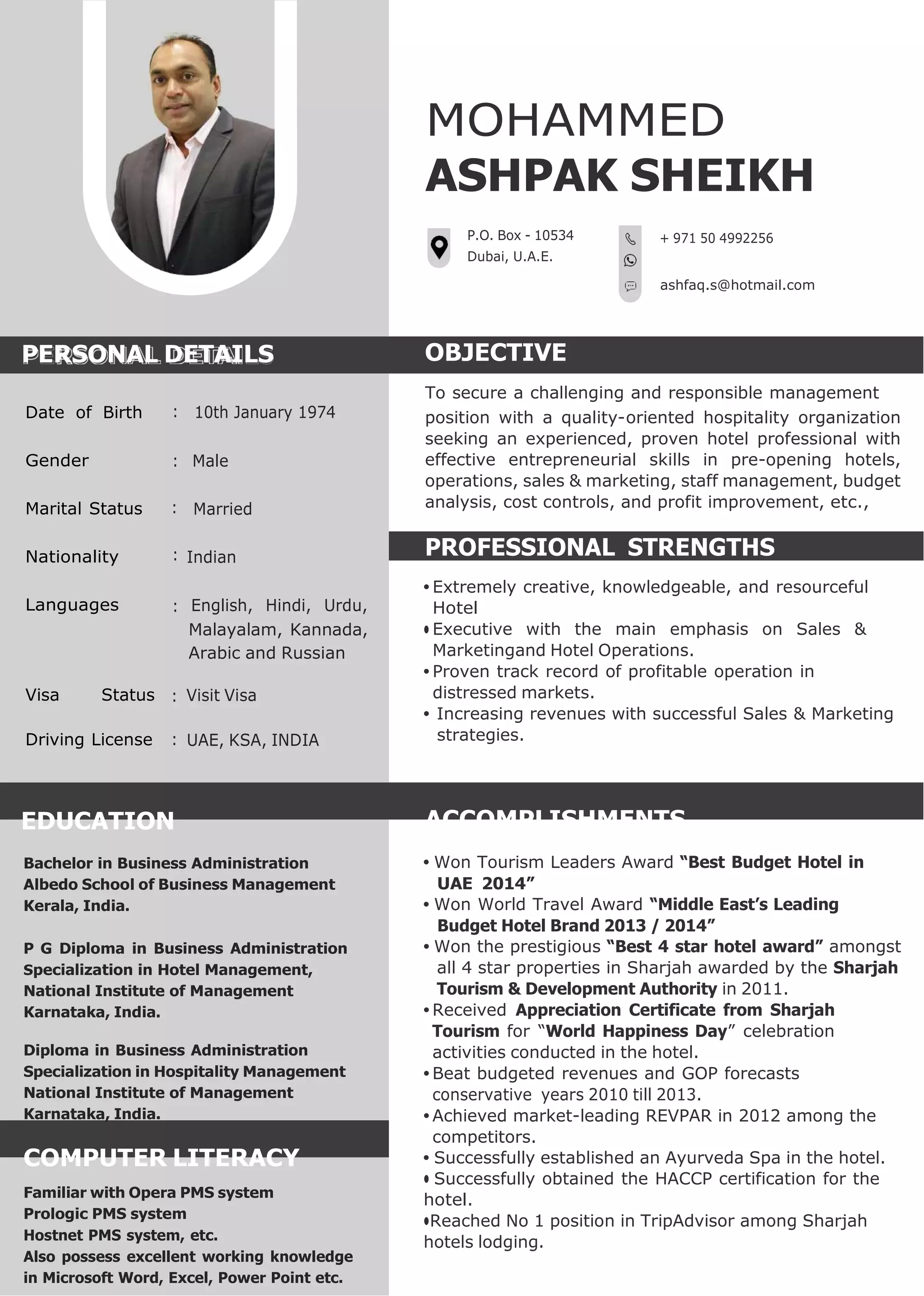 Mohammed Ashpak - GM CV 2023.pdf | Hotels and Motels | Travel Type