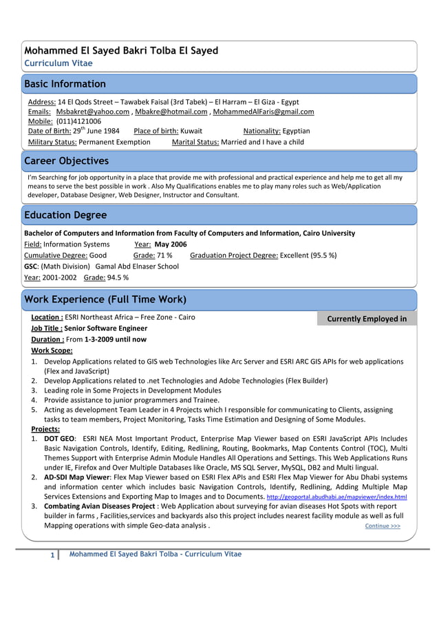 Mohammed El Sayed Bakri Curriculum Vitae | PDF