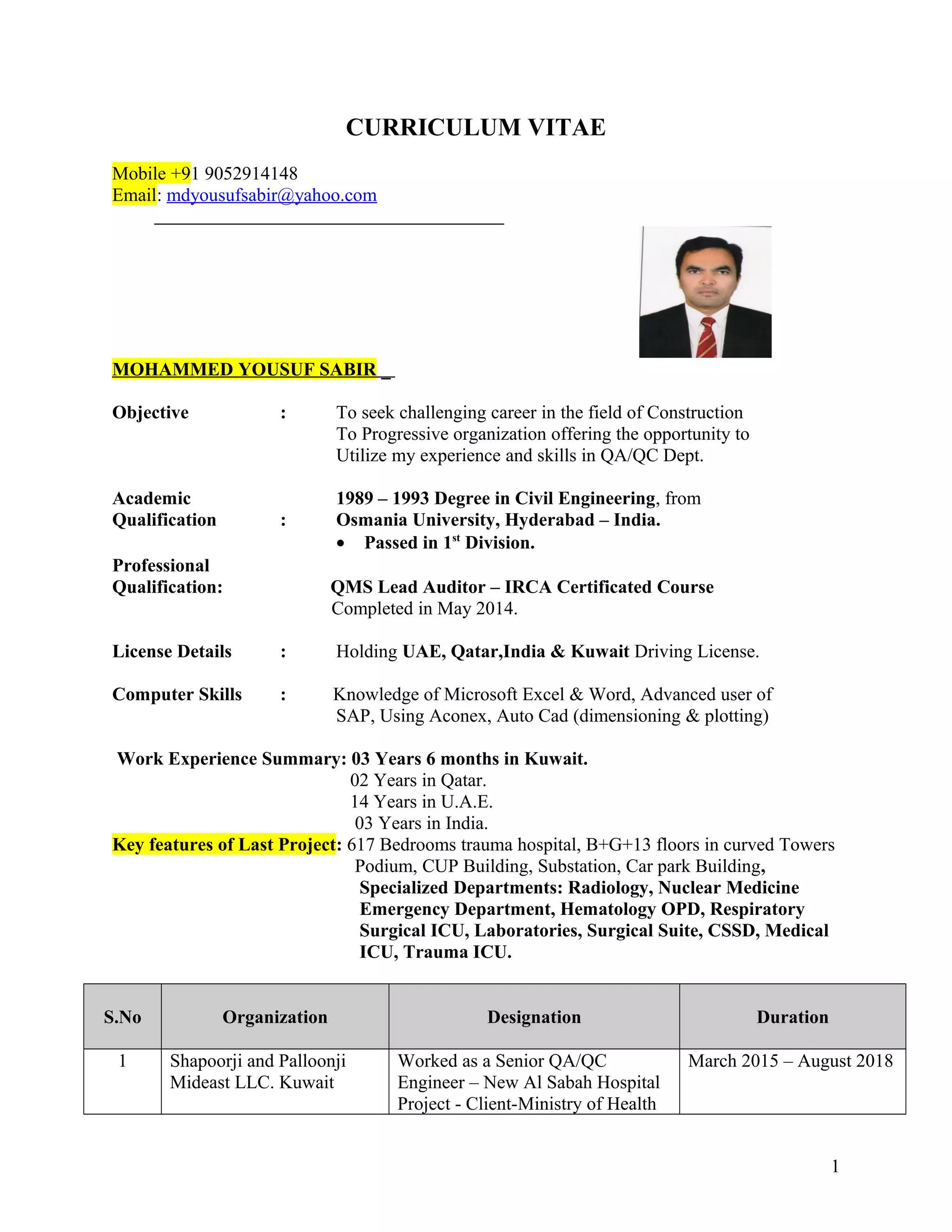 Mohammed Yousuf cv | DOC