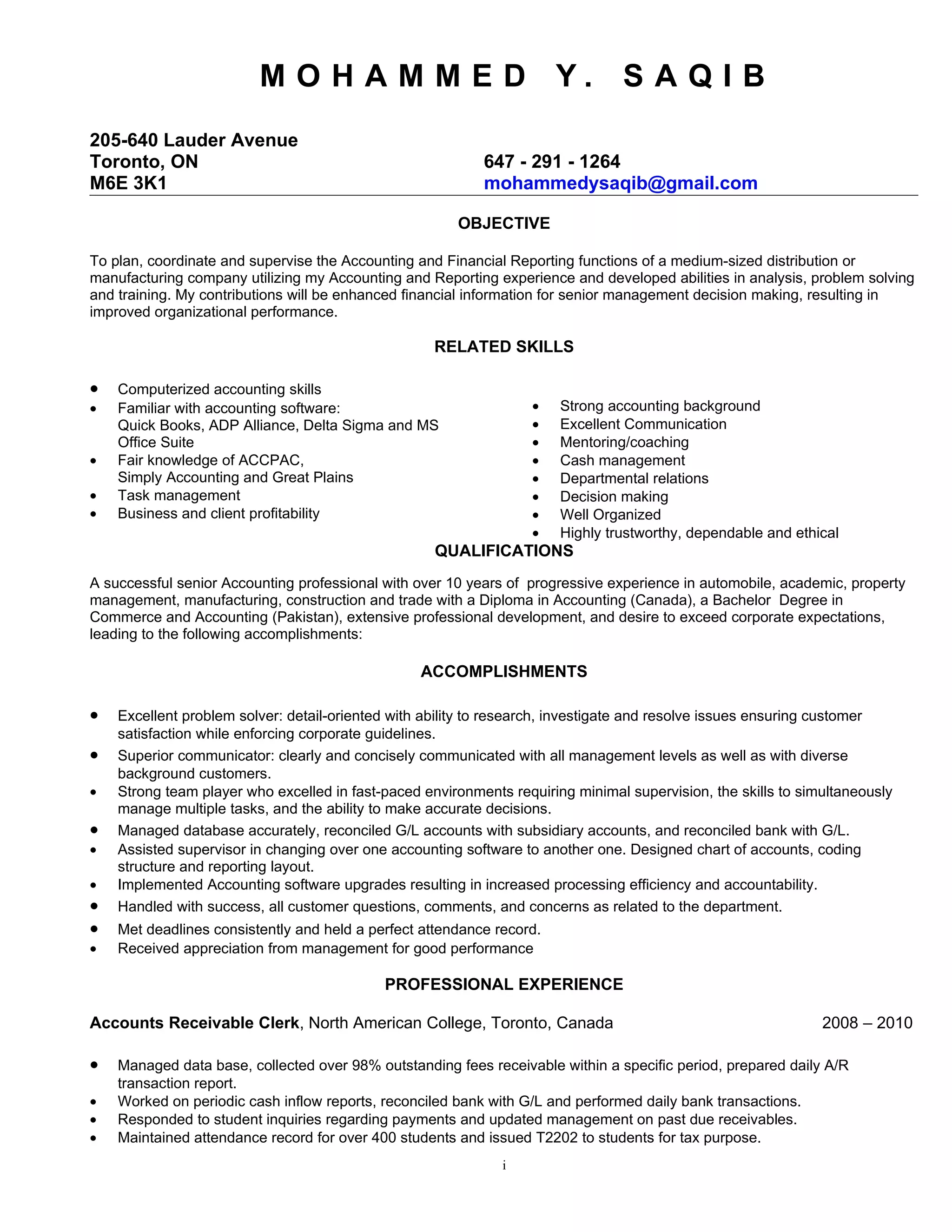 Mohammed Y Saqib Resume | DOC