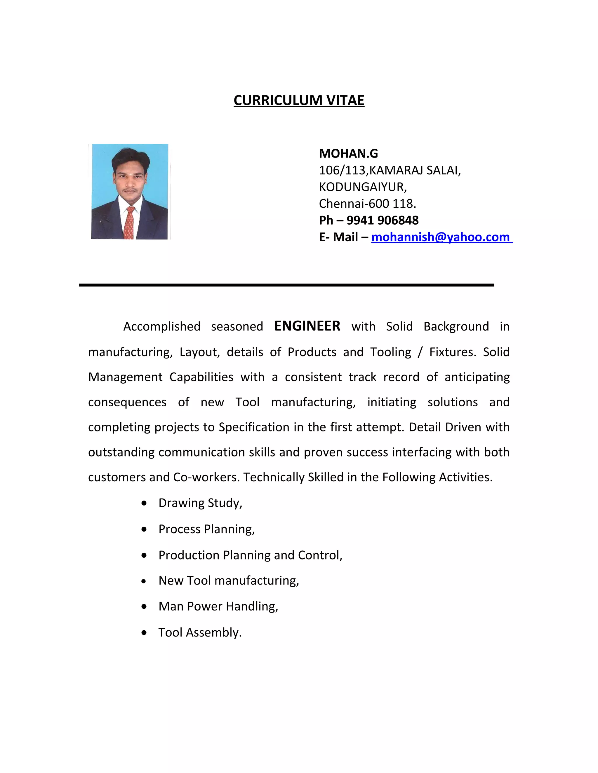 Mohan curriculum vitae | DOC