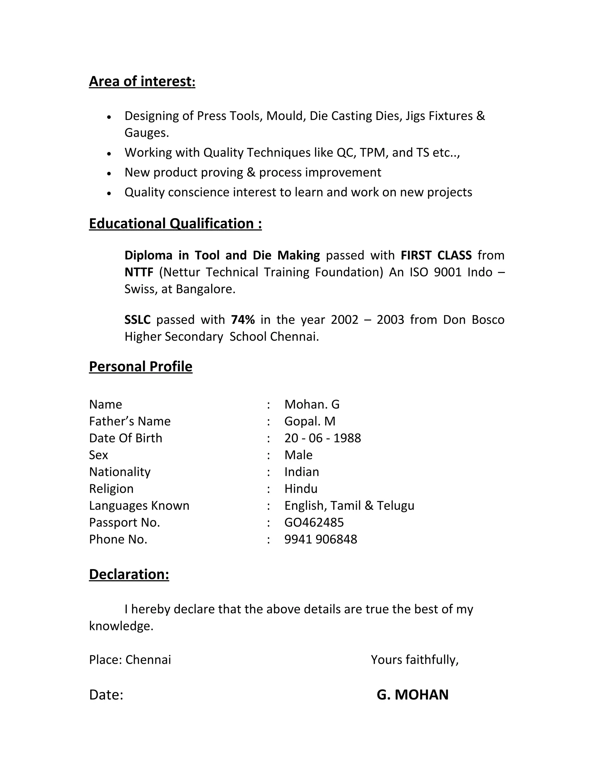Mohan curriculum vitae | DOC