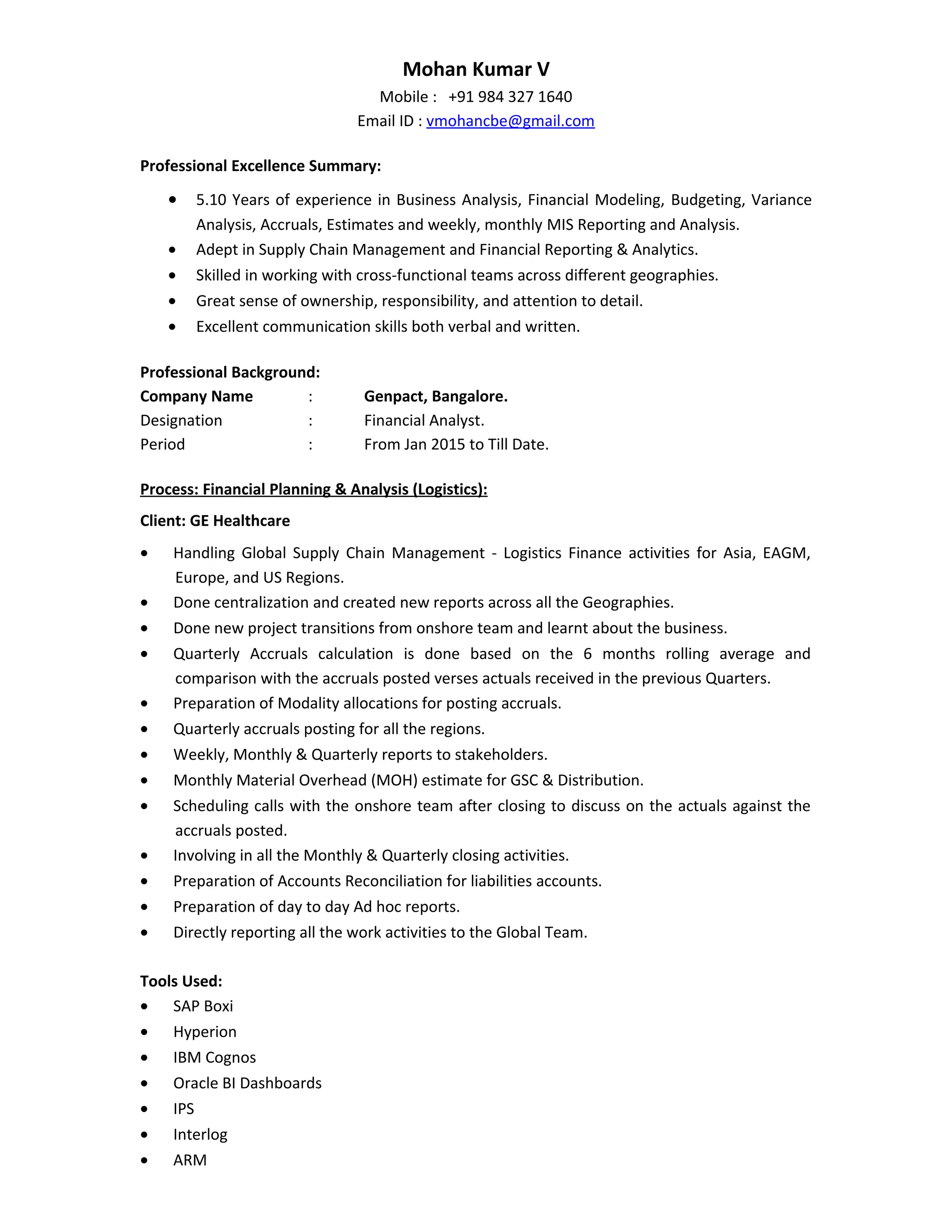 Mohan kumar v resume | DOC