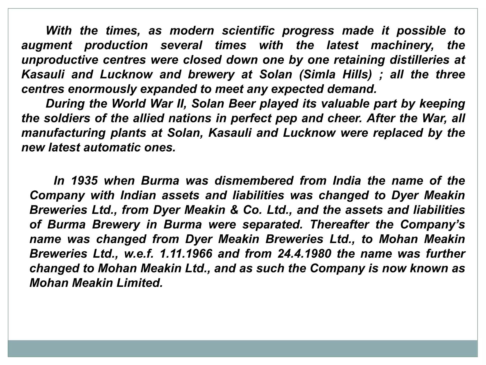 Mohan meakin pvt ltd | PPTX | Alcoholic Beverages | Food & Drink