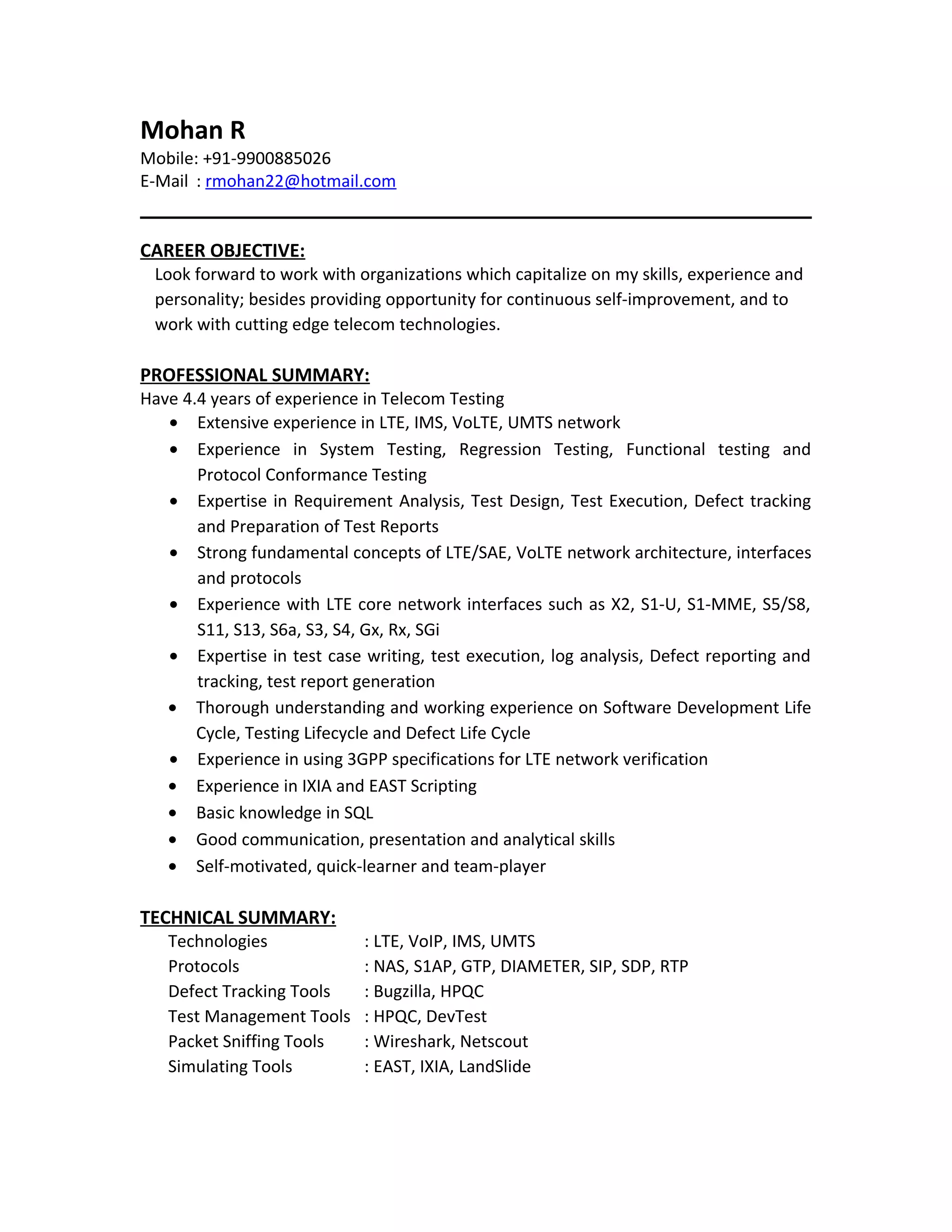 Mohan r resume | PDF