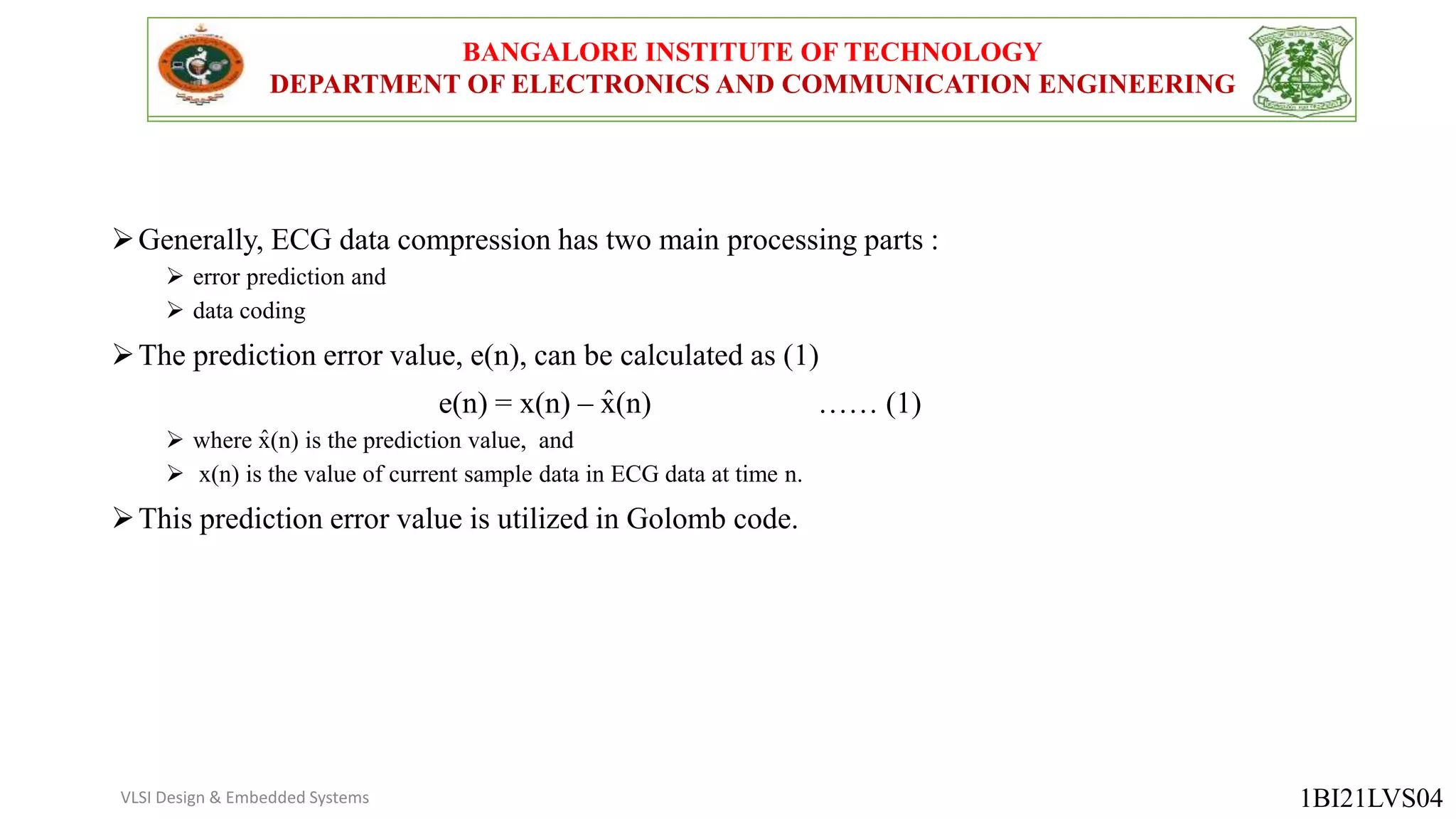 ECG compression in vlsi | PPTX