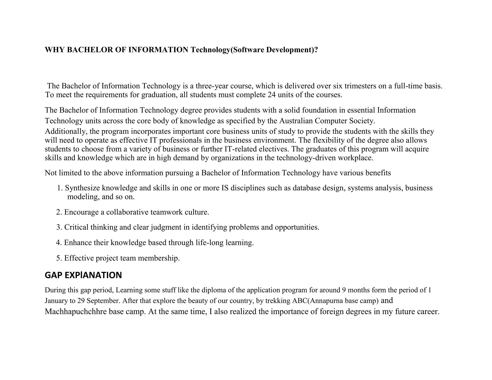 Statement of Purpose Sample Australia for visa | DOCX