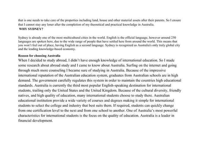 Statement of Purpose Sample Australia for visa | PPT