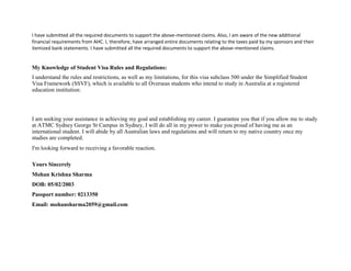 Statement of Purpose Sample Australia for visa | DOCX