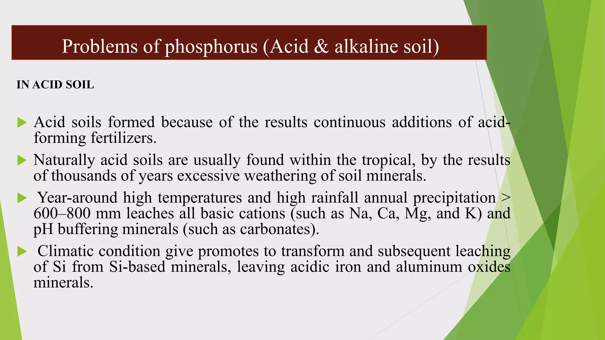 Reactions of Phosphorus in Acid and Alkaline Soil, Factors affecting ...