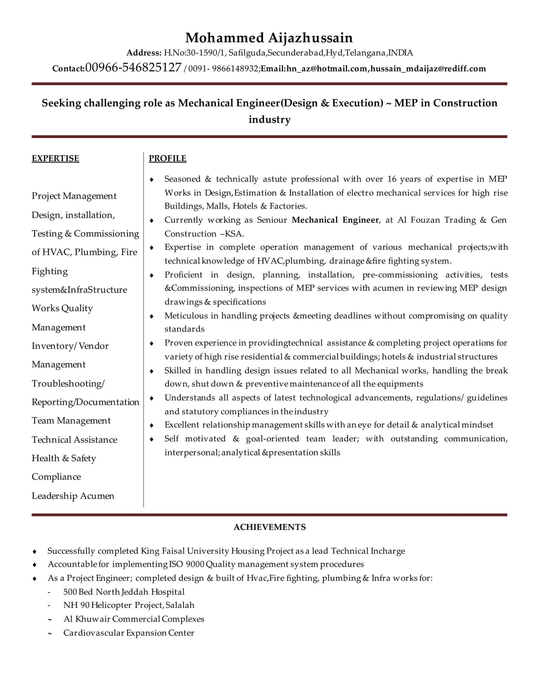 Mohd aijaz hussain cv(Design & Execution) | DOCX