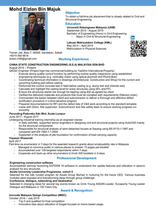 Mohd eizlan bin majuk (resume) | PDF