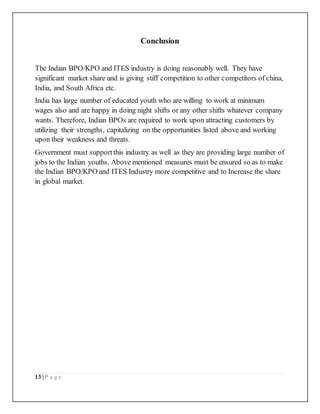 SWOT Analysis of BPO/KPO and ITES Industry | DOCX