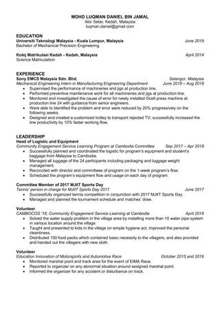 Mohd Luqman Daniel resume | PDF
