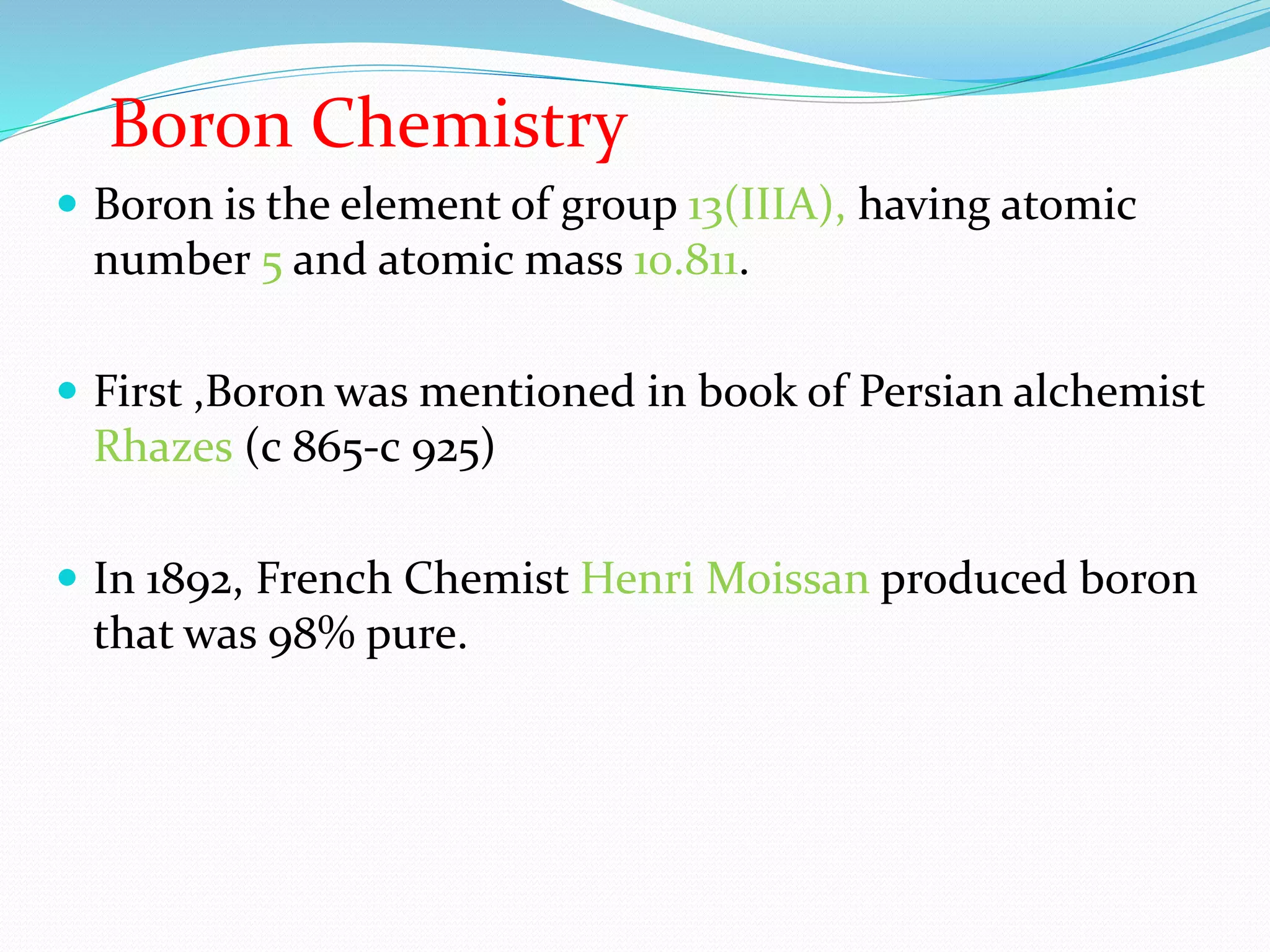 BORON CHEMISTRY AND APPLICATION IN CANCER TREATMENT | PPTX