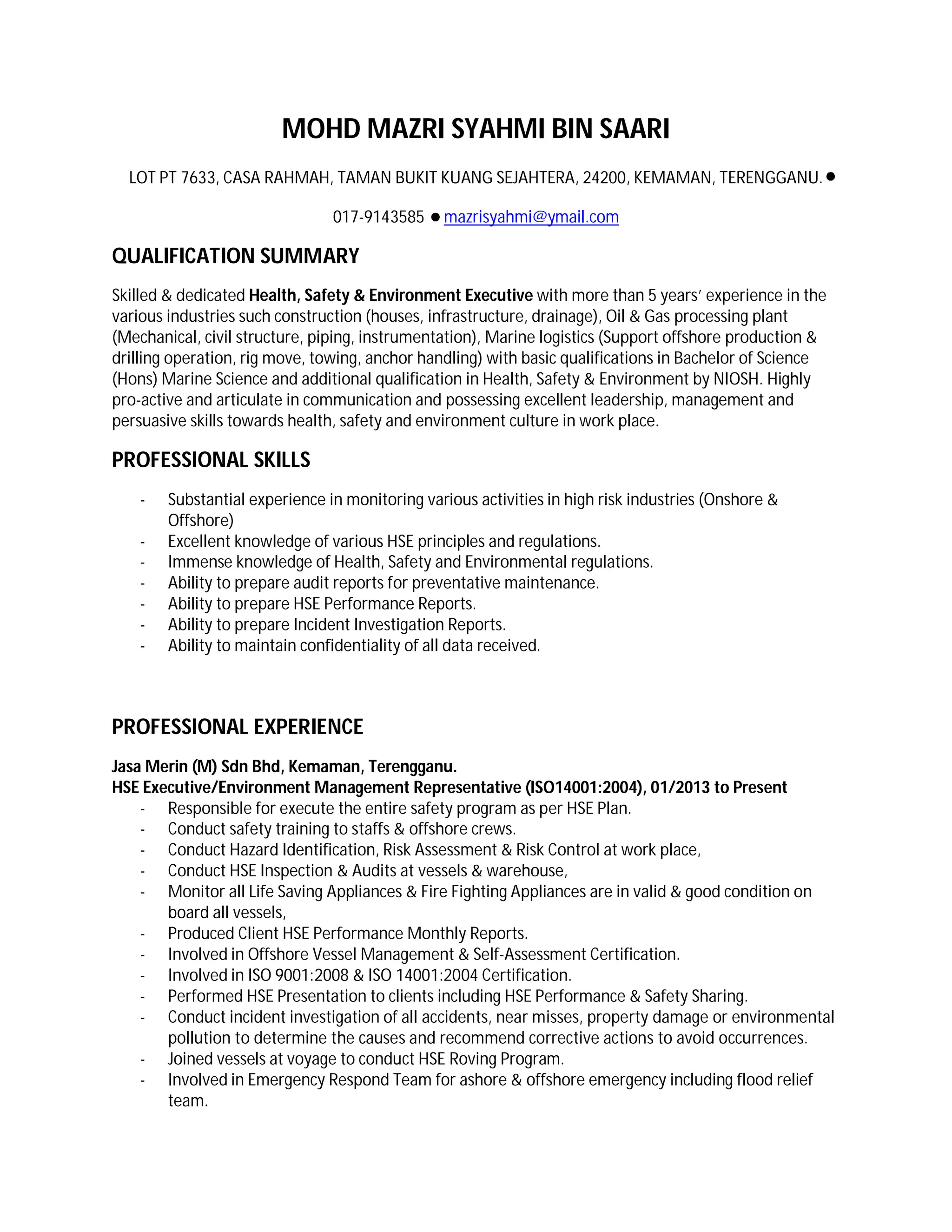 Mohd mazri syahmi bin saari cv pdf | PDF