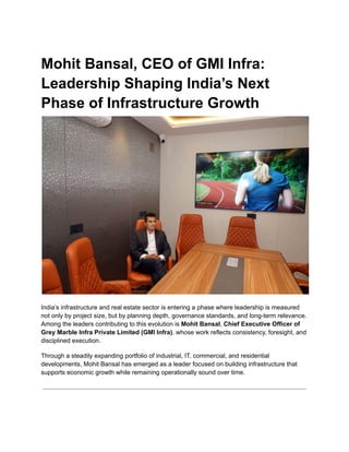 Mohit Bansal, CEO of GMI Infra_ Leadership Shaping India’s Next Phase ...