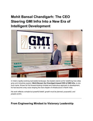 Mohit Bansal Chandigarh_ The CEO Steering GMI Infra Into a New Era of ...
