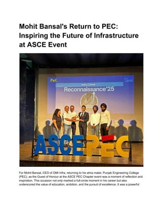 Mohit Bansal's Return to PEC_ Inspiring the Future of Infrastructure at ...