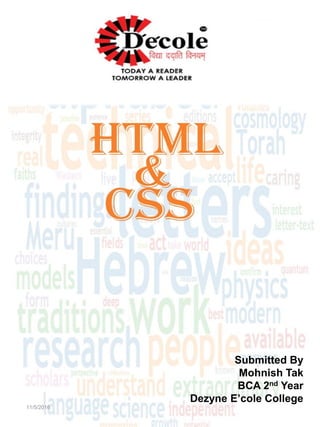 Mohnish Tak,3rd Year ,Project on HTML and CSS | PDF