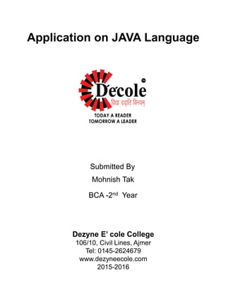 Mohnish Tak ,BCA-3 YEAR,Project on Java | PDF