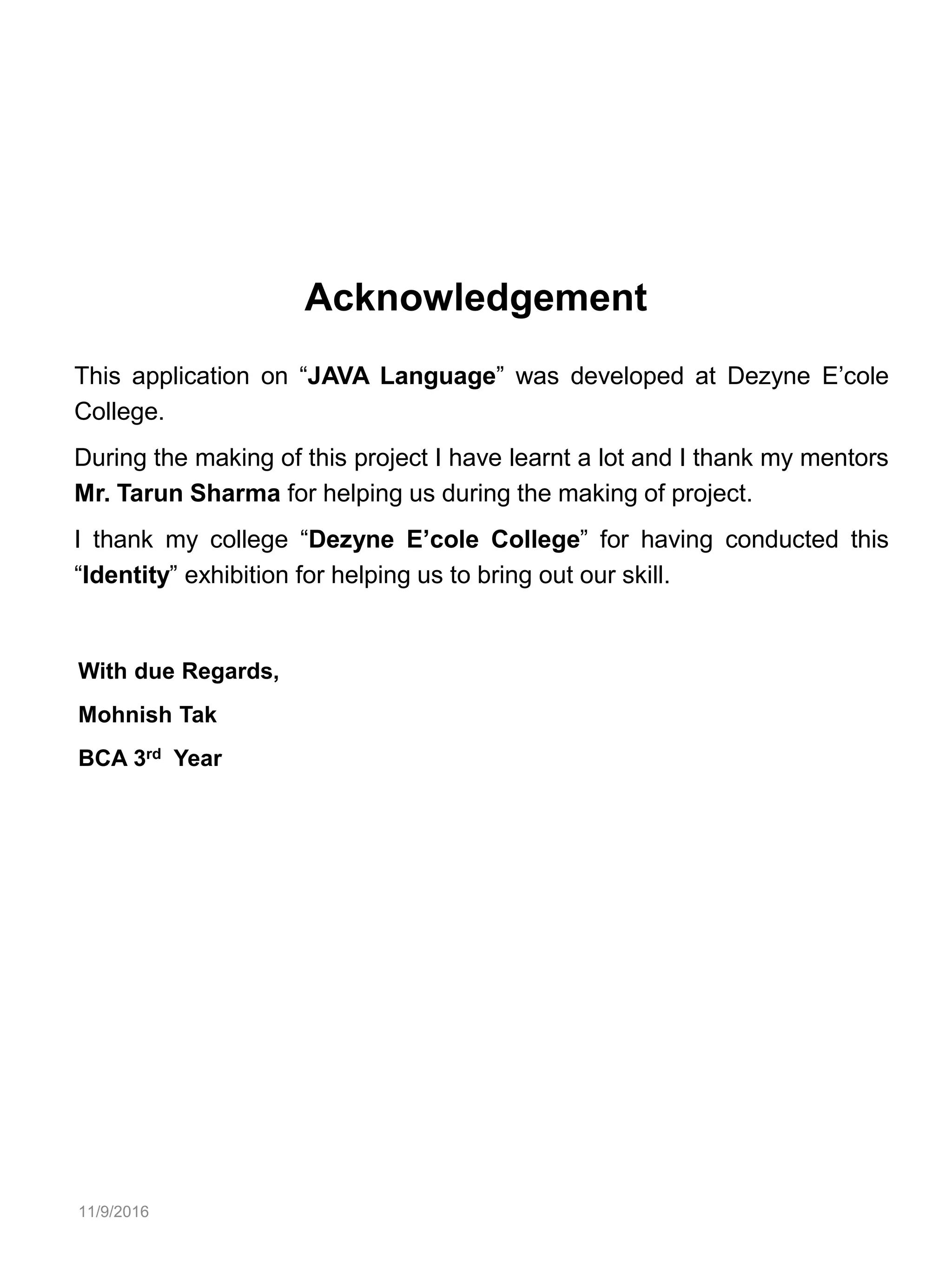 Mohnish Tak ,3rd year ,Project on Java Applet | PDF