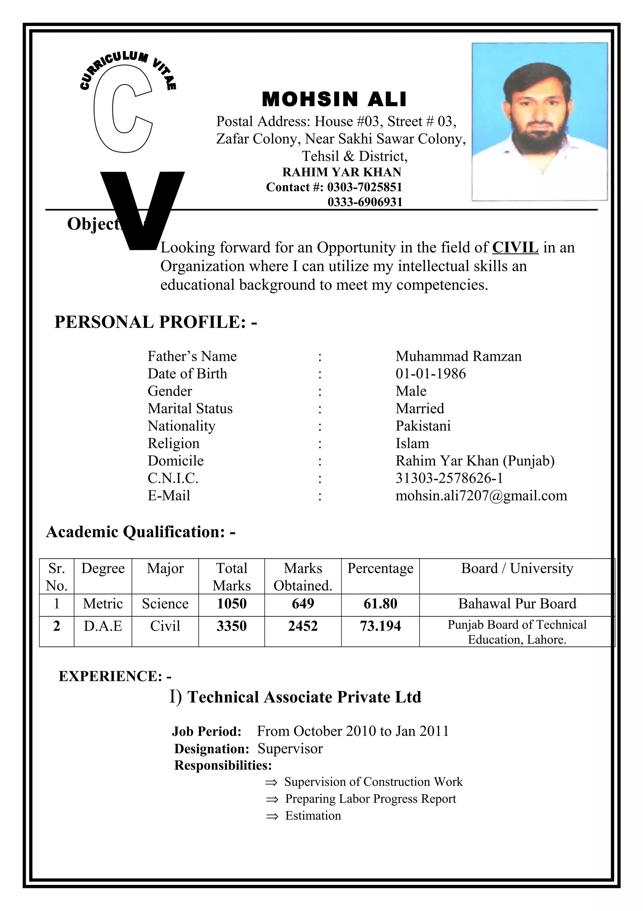 Mohsin ali cv | DOC