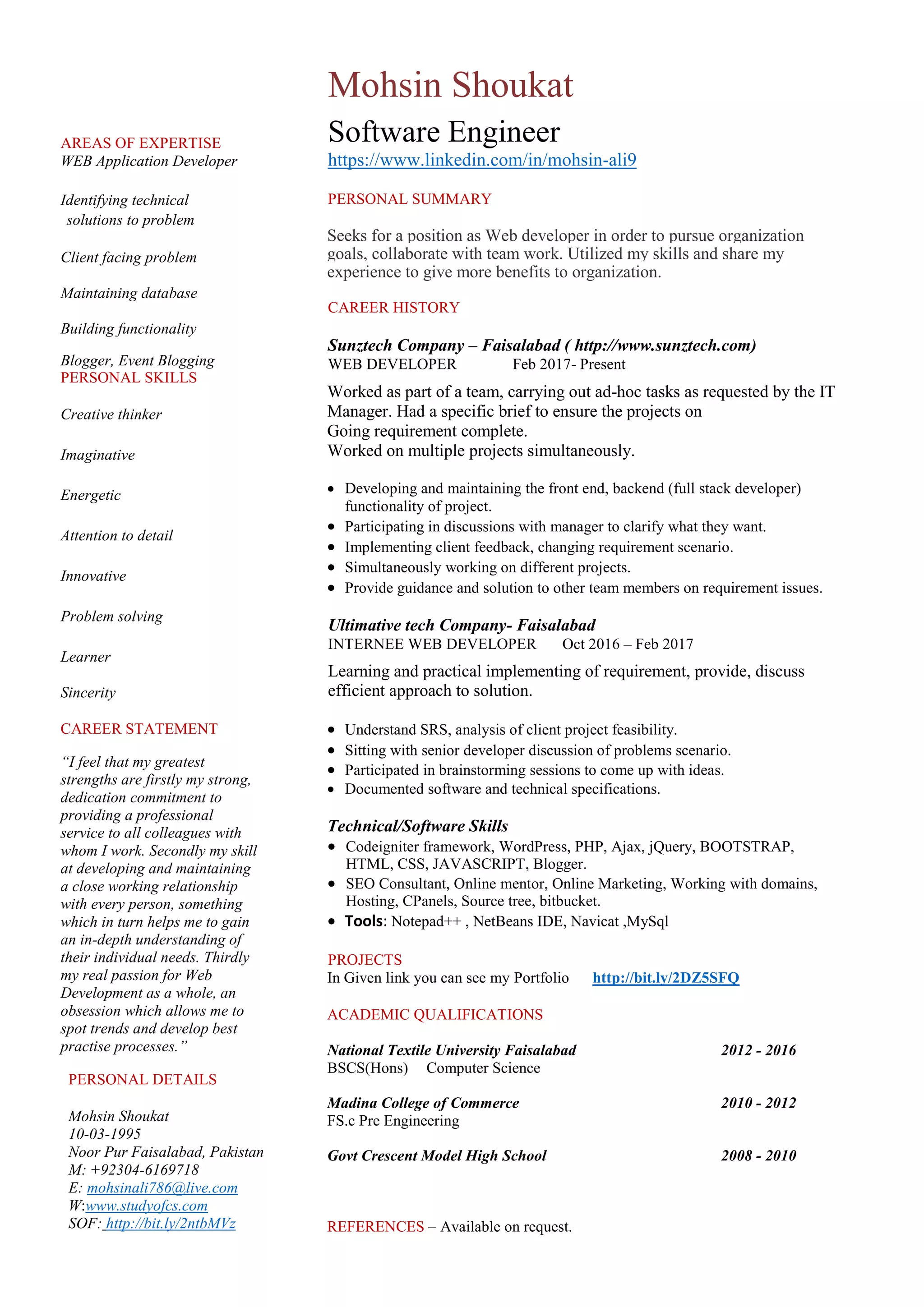 Mohsin shoukat cv | PDF