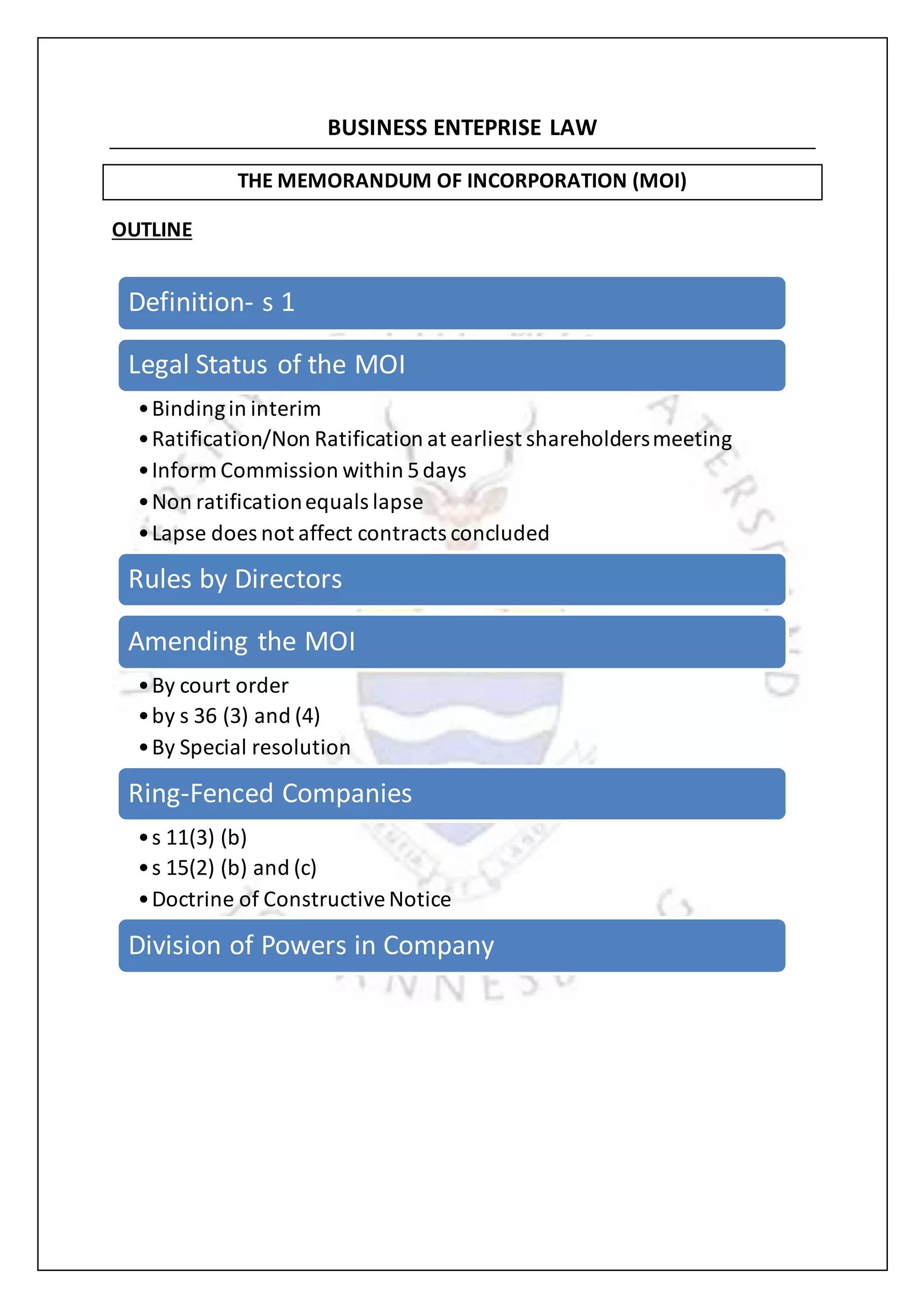 Memorandum of Incorporation in terms of The Companies Act | DOCX