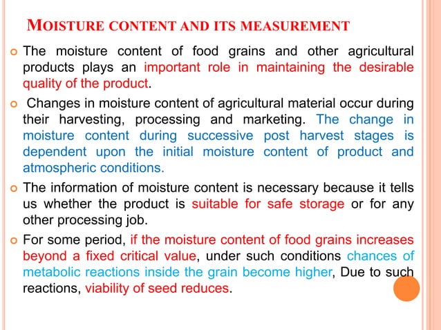 Moisture content determination and equilibrium moisture content | PPTX