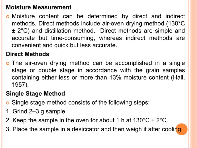 Moisture content determination and equilibrium moisture content | PPTX