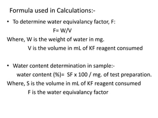 Moisture content determination by karl fischer titration | PPTX