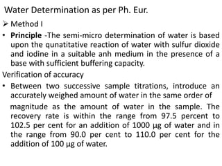 Moisture content determination by karl fischer titration | PPTX