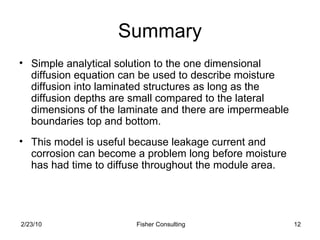 One Dimensional Model of Moisture Ingress Into Photovoltaic Modules | PPT