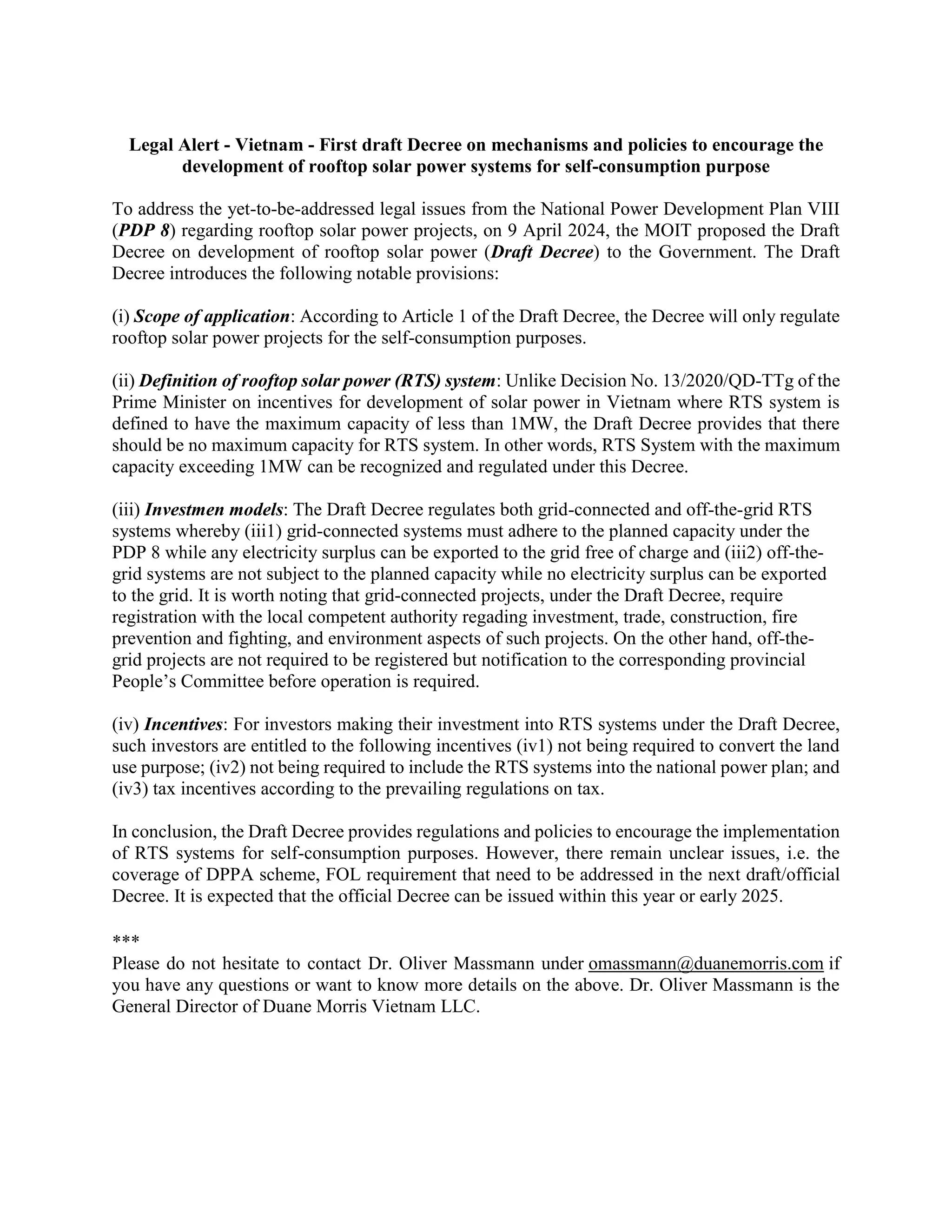 Legal Alert - Vietnam - First draft Decree on mechanisms and policies ...