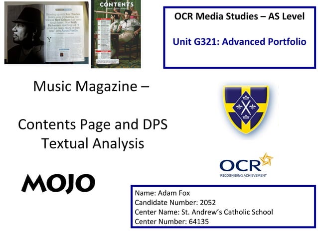 Mojo contents page and double page spred analisis (2) | PPT