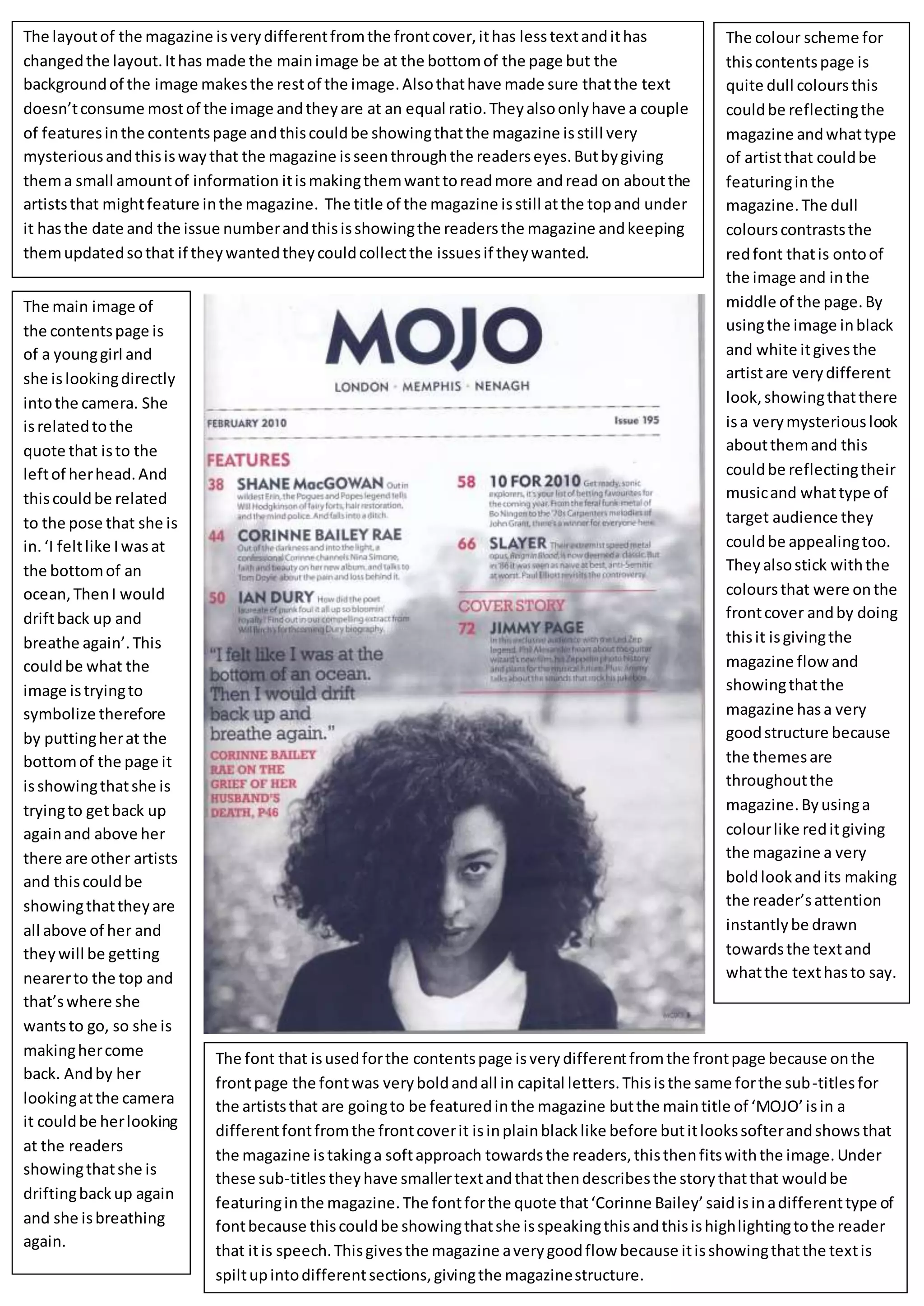MOJO Magazine Contents Page Analysis | DOCX