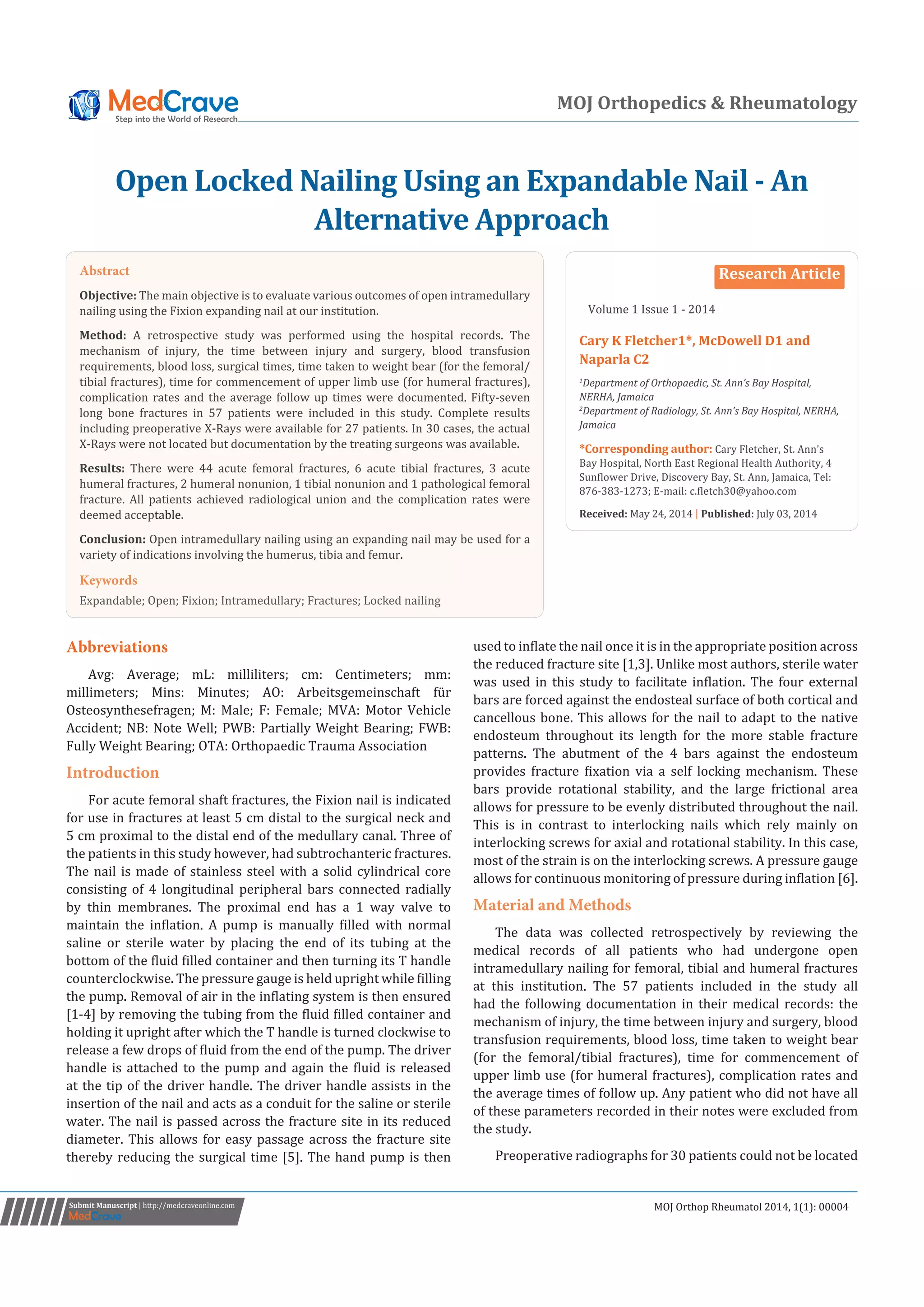 Medcrave Group - Open Locked Nailing Using an Expandable Nail | PDF