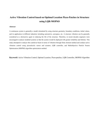 LQR-MOPSOکنترل فعال ارتعاشی منطبق بر جایابی بهینه المان های پیزوالکتریک بر روی سازه با استفاده ...