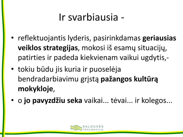 Mokytojas - reflektuojantis lyderis | PPT
