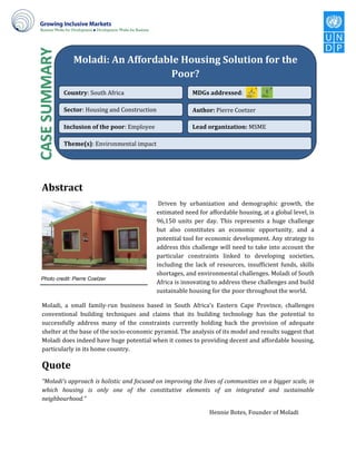 Moladi affordable housing solution for the poor - UNDP report | PDF