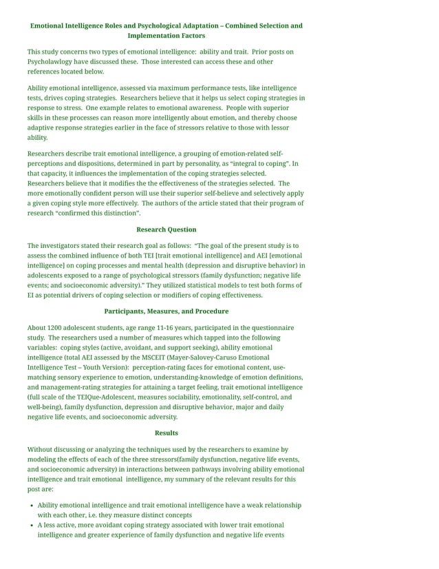 Psycholawlogy emotional intelligence stress management articles | PDF