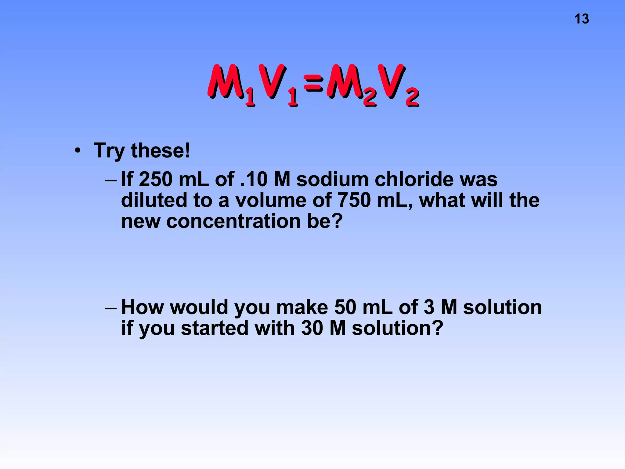 Molarity Molality Dilutions | PPT