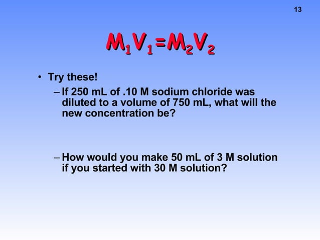Molarity Molality Dilutions | PPT | Chemistry | Science