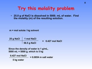 Molarity Molality Dilutions | PPT