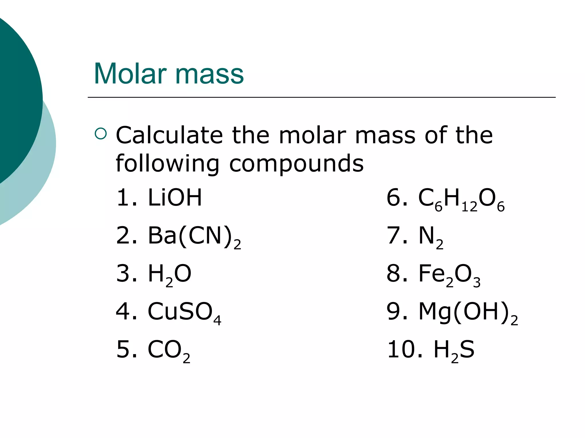 Molar Mass Problems | PPT
