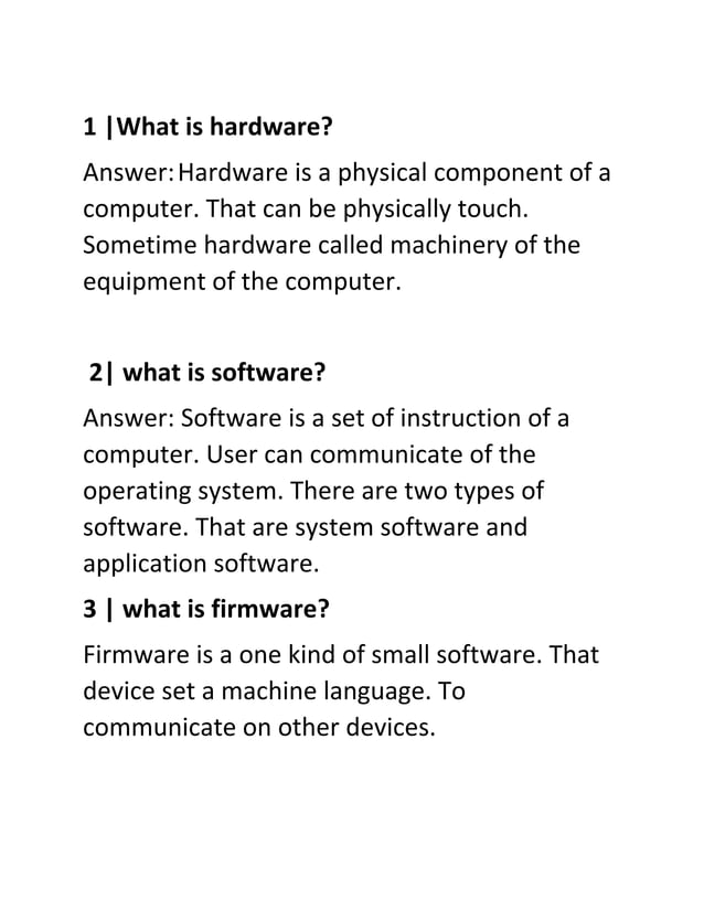 Topic: Definition hardware, software, firmware. difference between software, hardware, firmware ...